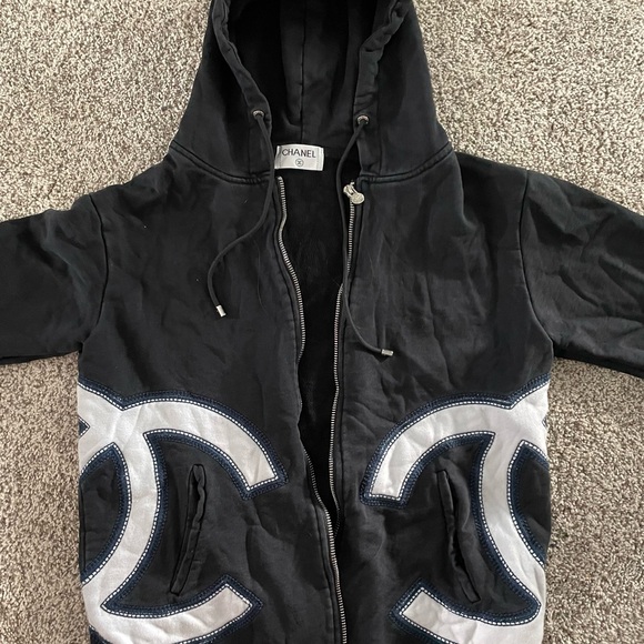 CHANEL | Jackets & Coats | Chanel Zip Up Hoodie Cc Logo | Poshmark